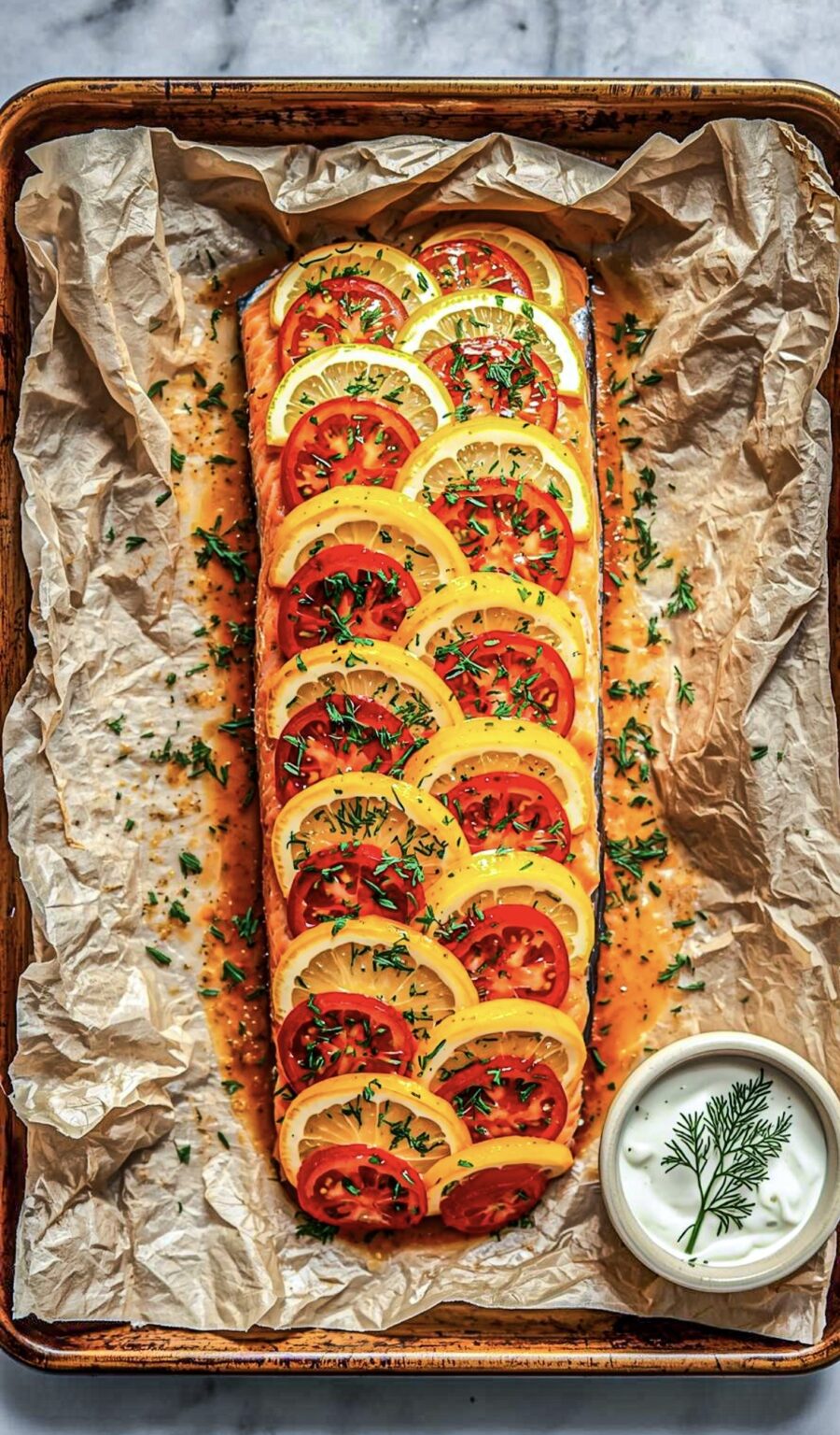 Easy Baked Salmon with Lemon, Tomato & Dill (with Creamy Dill Sauce ...
